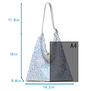 Meyaus Women Large Glitter Sequins PU Leather Shoulder Bag Armpit Bag Top-handle Bag