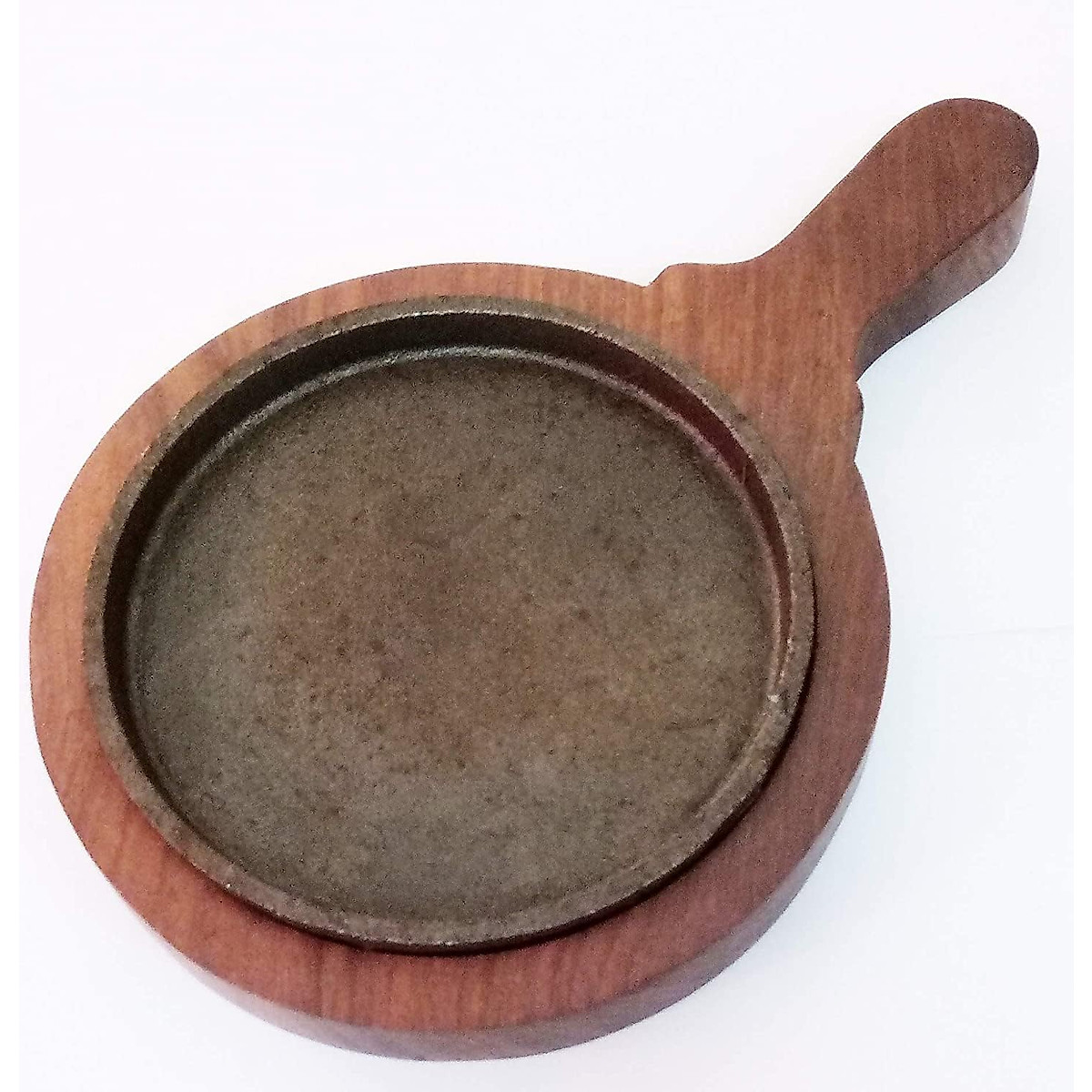 Sahishnu Online And Marketing Fajita Plate Set, Round Sizzling Brownie Sizzler Plate/Tray with Wooden Base Round Handle