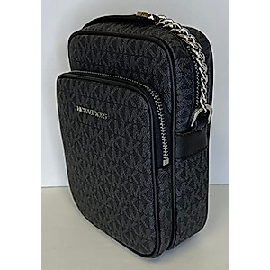 Michael Kors Jet Set Travel Medium Logo Crossbody bundled SM TZ Coinpouch & Purse Hook (Signature MK Black)