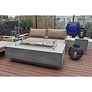 Elementi Granville Outdoor Fire Pit Natural Gas Table 60 Inches Rectangle Firepit Table Concrete Electronic Ignition | Cover & Lava Rock Included | Free Ethanol Tabletop