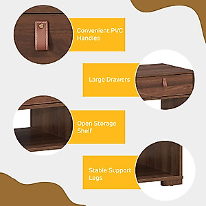 Tangkula Coffee Table with Drawers, Industrial Accent Cocktail Table with 2 Drawers & Open Storage Shelf, Wooden Rectangular Sofa Table for Living Room Home Office (Walnut)