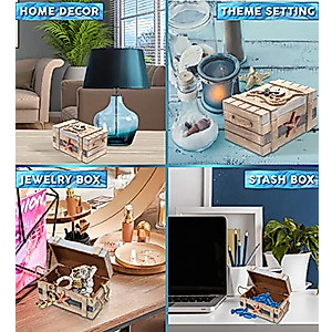 CoTa Global Neptune Wooden Jewelry Box - Handcrafted Nautical Trinket with Starfish and Boat Anchor Decorations, Accent Tabletop Home Decor, Beach Starfish Jewelry Storage Organizer - 6.5 Inches