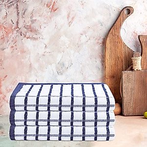 Urban Villa Kitchen Towels Blue/White Set of 3 Terry Kitchen Towels 100% Cotton Ultra Soft Size 20X30 Inches Highly Absorbent Over Sized KitchenTowels with Hanging Loop KitchenTowels