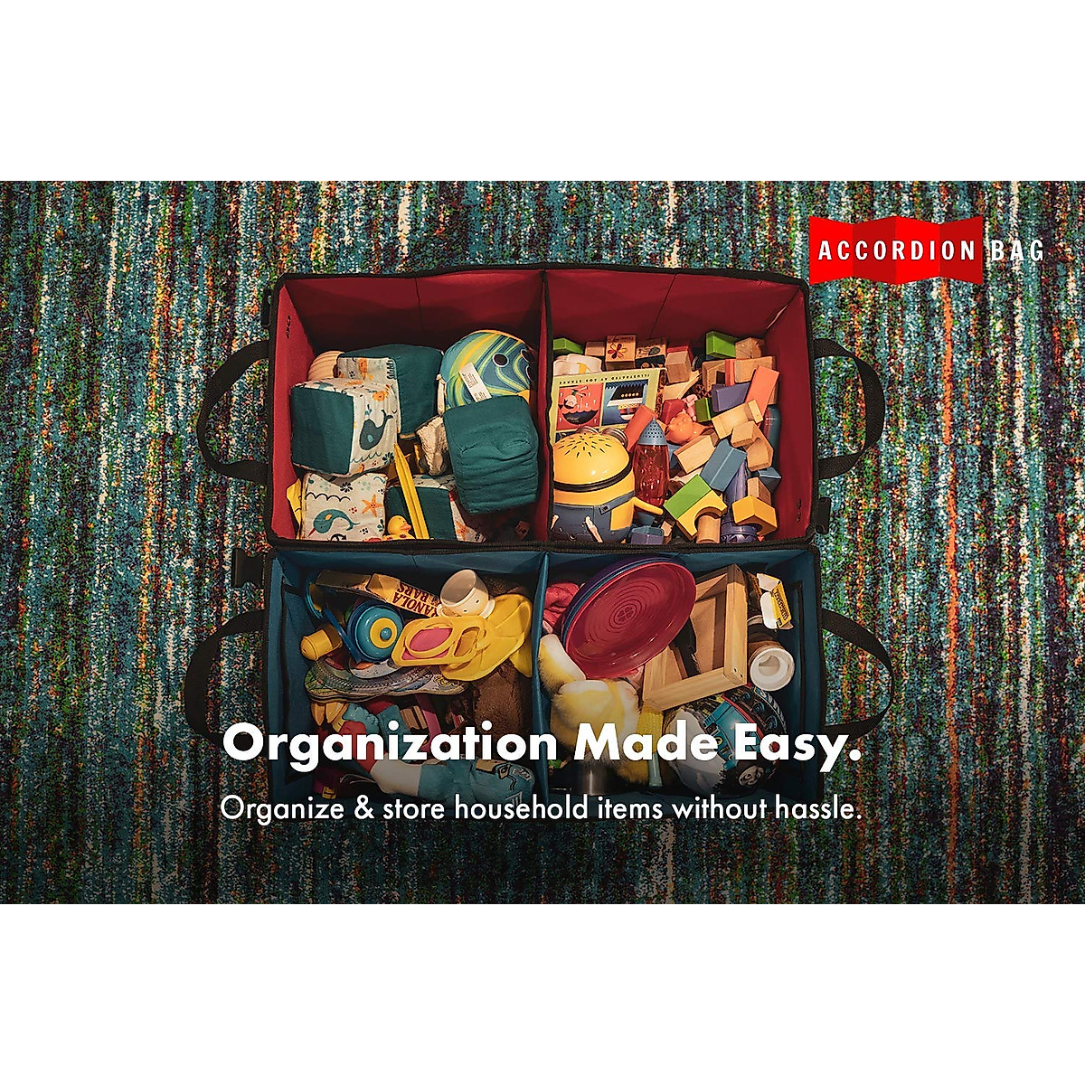 MCY Accordion Bag – Reusable Eco-Friendly Foldable Bag, Reinforced Shell, Durable Fabric, Easy Storage, Compact and Expandable, Grocery Bag (Navy Blue, 13x13x25 inches)