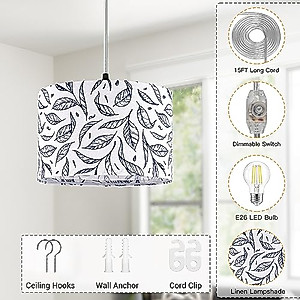 AXNAU Plug in Pendant Light, Hanging Light with Plug in Cord with Dimmable Switch, Hanging Lamp with 15 ft Cord, Pendant Light Fixture for Bedroom Kitchen Island Living Room (Bulb Included)