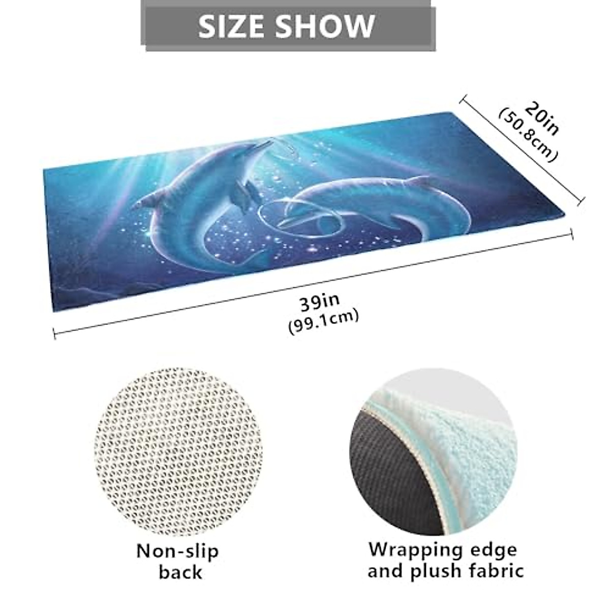 Fluffy Floor Carpet-Dolphin Blue Ocean Summer，39x20in Front Door Mat Indoor Machine Washable Carpet,Aesthetic Rug