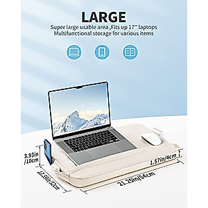 SAIJI Laptop Lap Desk, Ultra Lightweight Portable Lap Desk with Pillow Cushion, Fit up to 17” Laptop & MacBookAir with Side Pocket, Rails for Airflow, Computer Laptop Stand Desk for Couch, Bed & Chair