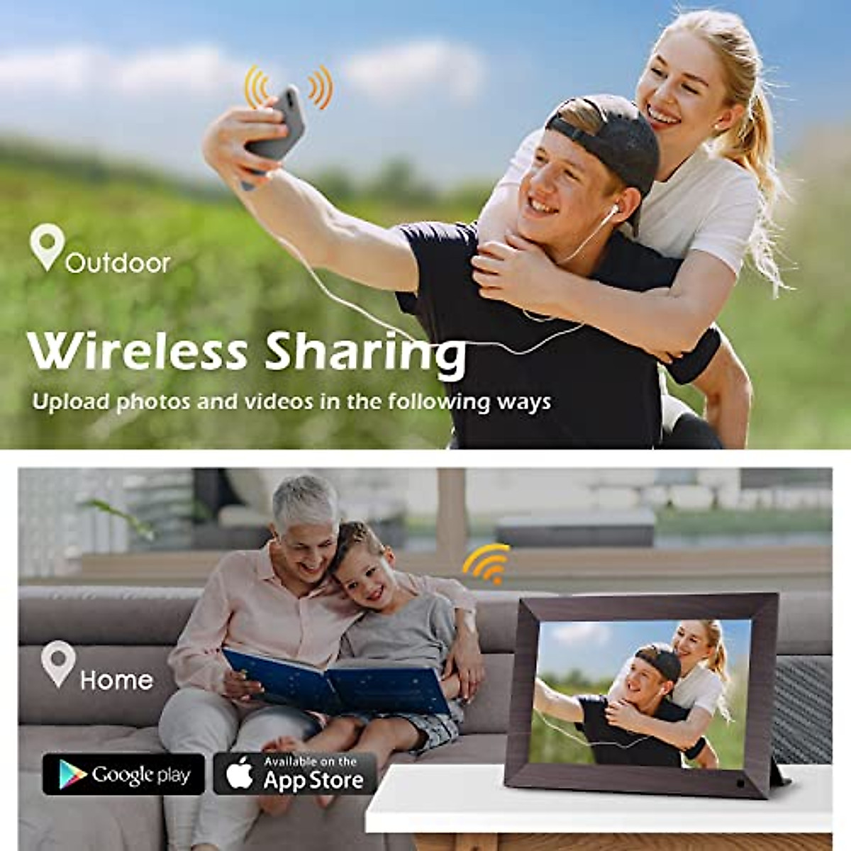 10.1 Inch Digital Picture Frame, Canupdog Smart WiFi Digital Photo Frame with IPS Touch Screen, 16GB Storage Auto Rotate Motion Sensor Electronic Picture Frame Share Photo via Frameo APP