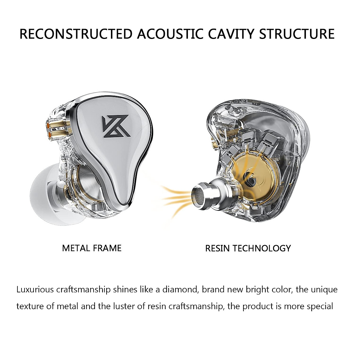 KZ ZAS in-Ear Headphones Wired, Headset Metal Frame, IEM Earphones,16-Unit Hybrid High-Frequency 7BA+10mm Dual DD HiFi Stereo Sound Earphones Noise Cancelling Earbuds(White, No Mic)