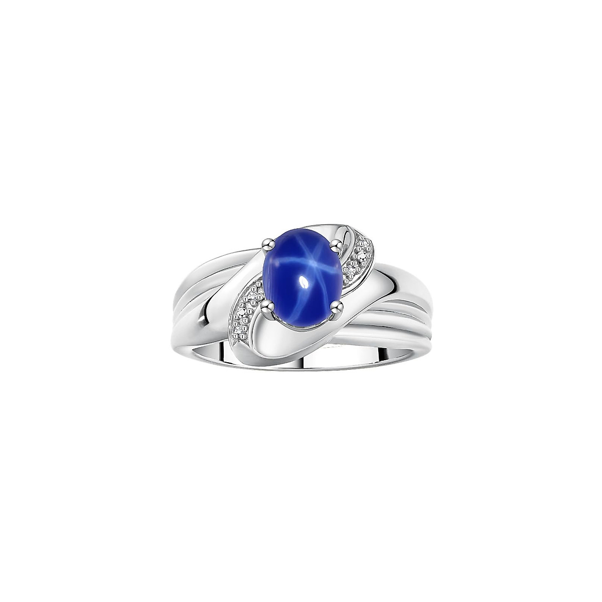 RYLOS Rings for Women Sterling Silver Ring Oval 9X7MM Gemstone & Diamonds Classic Design Blue Star Sapphire Jewelry for Women Size 8