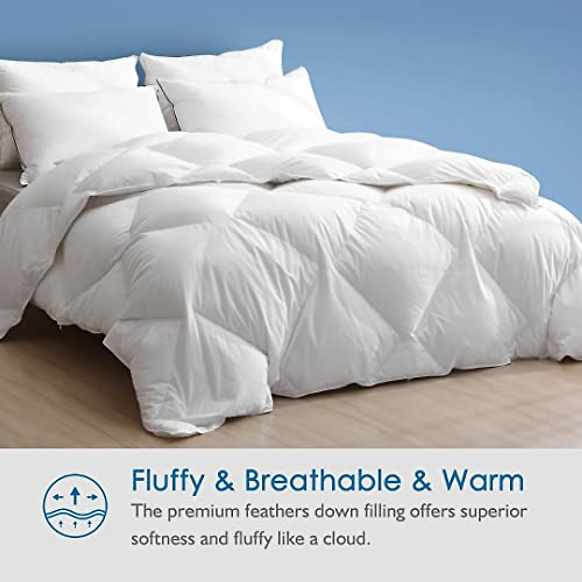 Dafinner Feathers Down Comforter Queen - Geometric Quilted Blanket with Corner Tabs, 55oz Medium Warm All Season Duvet Insert or Stand-Alone Comforter (90x90, White)