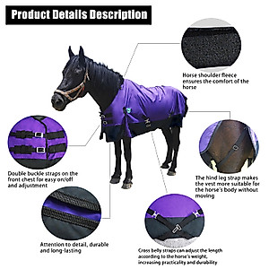 Waterproof and Breathable Horse Sheet|Horse Blankets for Real Horses|Adjustable with Tail Rainy Day Choices for Horses(76", Purple)