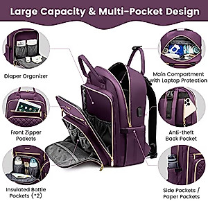 LOVEVOOK Diaper Bag Backpack, Quilted Baby Bag with Changing Pad & Pacifier Holder,Maternity Baby Changing Bags,Purple