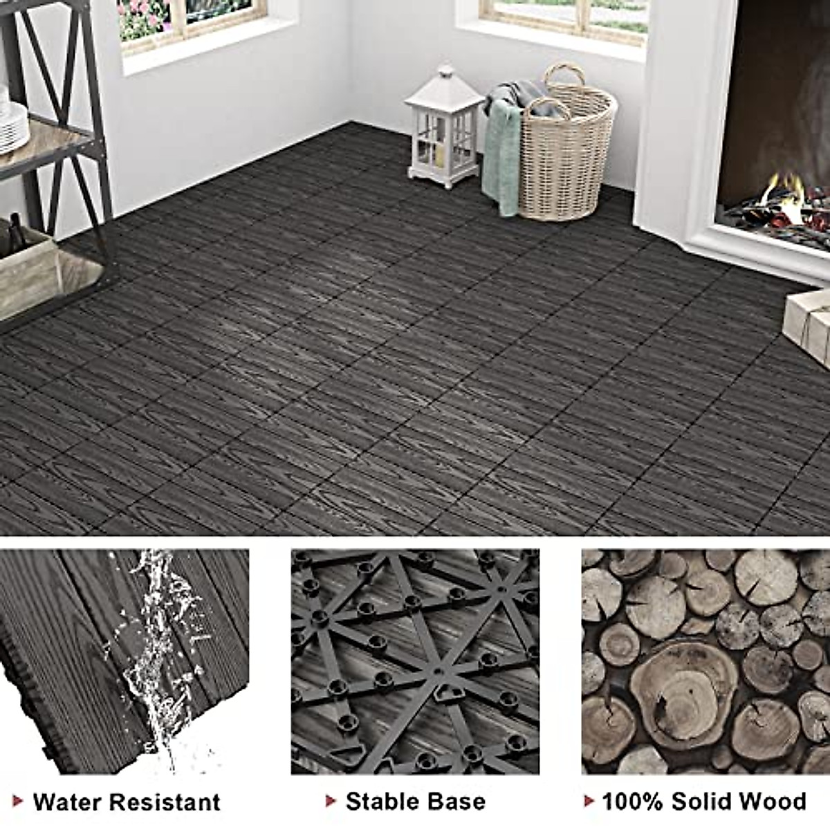 VANCASTLE 9PCS Wood Plastic Composite Interlocking Deck Tiles 11.8"x11.8", Patio Flooring Outdoor Waterproof All Weather Use, Wood Flooring for Patio Garden Poolside Front/Back Yard, Dark Grey
