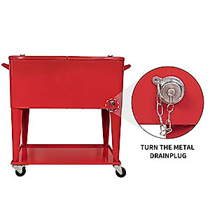 Rolling Ice Chest Cooler for Outdoor Patio Deck Party,80 Quart Ice Chest with Wheels,Portable Party Bar Cold Drink Beverage Cart,Backyard Cooler Trolley on Wheels with Shelf,Bottle Opener,Red