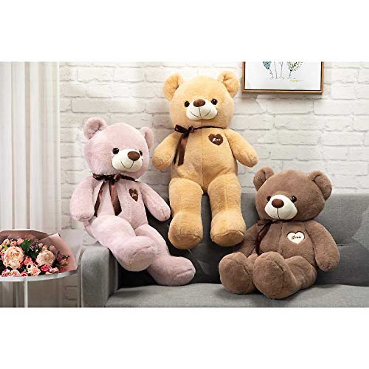 iBonny Teddy Bear Stuffed Animals Super Soft and Sweet Love Plush Bear Toy 32" Tan