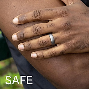 ROQ Silicone Rubber Wedding Ring for Men, Comfort Fit, Men's Wedding Band, Breathable Rubber Engagement Band, 8mm Wide 2mm Thick, Engraved Duo Middle Line, 6 Pack, Black, Grey, Dark Blue, Size 10