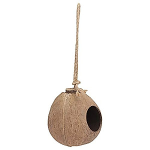 TEHAUX 1Pc Coconut Shell Bird Nest Bird House Bed pet Hanging Bed Bird hut Winter Hanging Birds House Outdoor Bird House Hideaway Bird Toy Birds Perch nests Wooden Decorate Rope