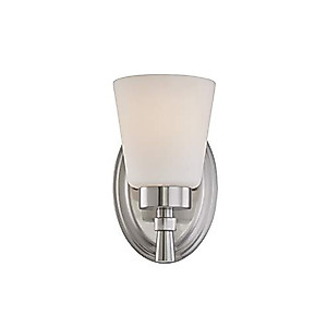 GRUENLICH 1-Light Wall Sconce, Bathroom Vanity Lighting Fixture, E26 Base 60W Max, Metal Housing with Glass, Nickel Finish, 1-Pack