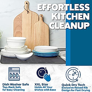 XXL Silicone Dish Drying Mat for Kitchen Counter, 24" x 18" Extra Large, Waterproof Pet Feeding Mat, Dog Food, Water Bowls, Under Drying Racks for Dishes, Coffee Bars, Bar Mats (Slate Grey)