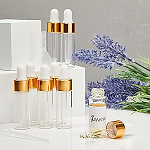 0.17 oz Clear Glass Dropper Bottles, Pipettes, Labels, Funnels (Gold, 95 Pieces)