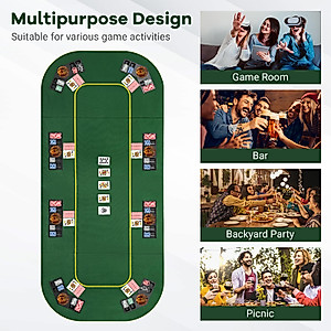 Giantex 79 x 36 Inch Poker Table Top, Foldable 8 Player Texas Holdem Poker Table Topper w/Carry Bag, Cup Holders, Chip Trays, Portable Anti-Slip Blackjack Card Board Poker Mat Layout for Casino