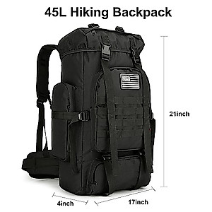 W WINTMING 45L Hiking Backpack Camping Rucksack Molle Military Backpack for Outdoor Traveling (Black)