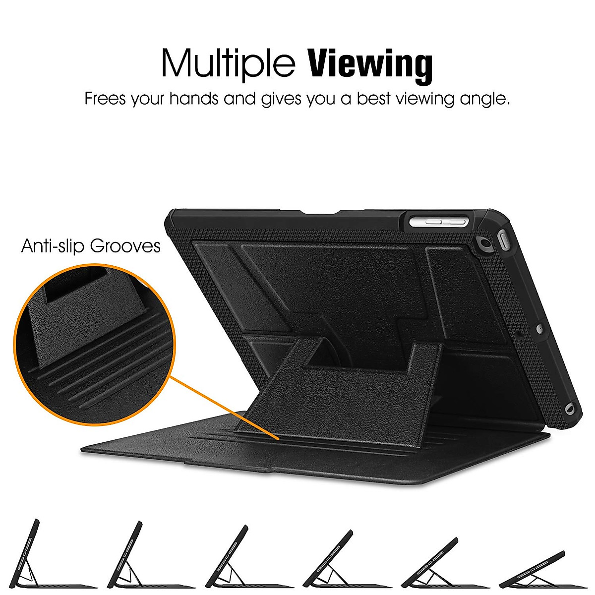 Fintie Magnetic Stand Case for iPad 6th / 5th Generation (2018/2017), iPad Air 2 / Air 1 (9.7 Inch) - [Multiple Secure Angles] Shockproof Rugged Soft TPU Back Cover, Auto Wake/Sleep, Black