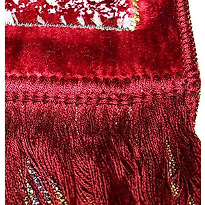 Modefa Turkish Islamic Prayer Rug - Soft & Plush Velvet Praying Carpet - Traditional Muslim Prayer Mat - Muslim Janamaz Sajada - Ramadan or Eid Gift - with Kufi Prayer Cap - Floral Ipek (Red)