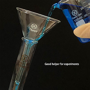 75mm Glass Funnel, Short Stem Borosilicate Glass Funnel for Science Labs and Home Kitchen Use, HUAOU, Pack of 1
