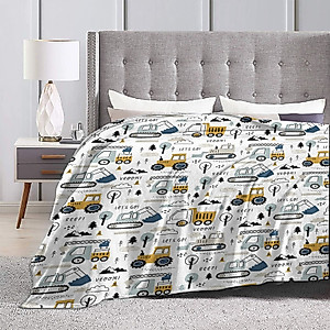 Cute Excavator Throw Blanket Flannel Fleece Truck Blanlet Autumn Lightweight Soft Fuzzy Cozy Travel Blanket for Couch Bed Fall Decor Thanksgiving Kids Boys Girls 60"x50"