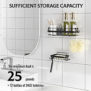 Bathroom Shower Organizer, YASONIC 2-Pack Strong Adhesive Shower Caddy with Soap Holder and 8 Hooks, No Drilling Wall Mounted Rustproof Stainless Steel Shower Shelf, for Inside Shower, Bathroom, Black