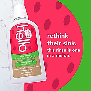 Hello Natural Watermelon Flavor Kids Fluoride Free Rinse, Alcohol Free, Vegan, SLS Free, Mouthwash for Kids Age 6 and Up, 16 Fl Oz (Pack of 3)