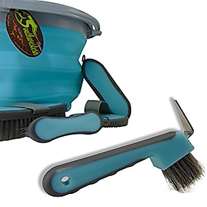 Collapsible Grooming Kit 10 Liter Bucket and 5 Grooming Tools by Southwestern Equine (Turquoise)