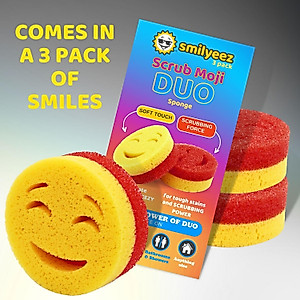 Scrub Moji Scrubbing Sponge (Set of 3) - (Blue) - Scrub Sponge Made with Temperature-Responsive Polymer Foam - Stain and Odor-Resistant Kitchen Sponges and Scrubbers - Bathroom Scrubber... (Duo)