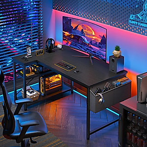 EnHomee 47" Computer Desk with Power Outlets,L Shaped Desk with Storage Shelves,Home Offic Corner Desk for Work,Writing Study Desk with Gaming Desk for Bedroom Office Dorm,Black