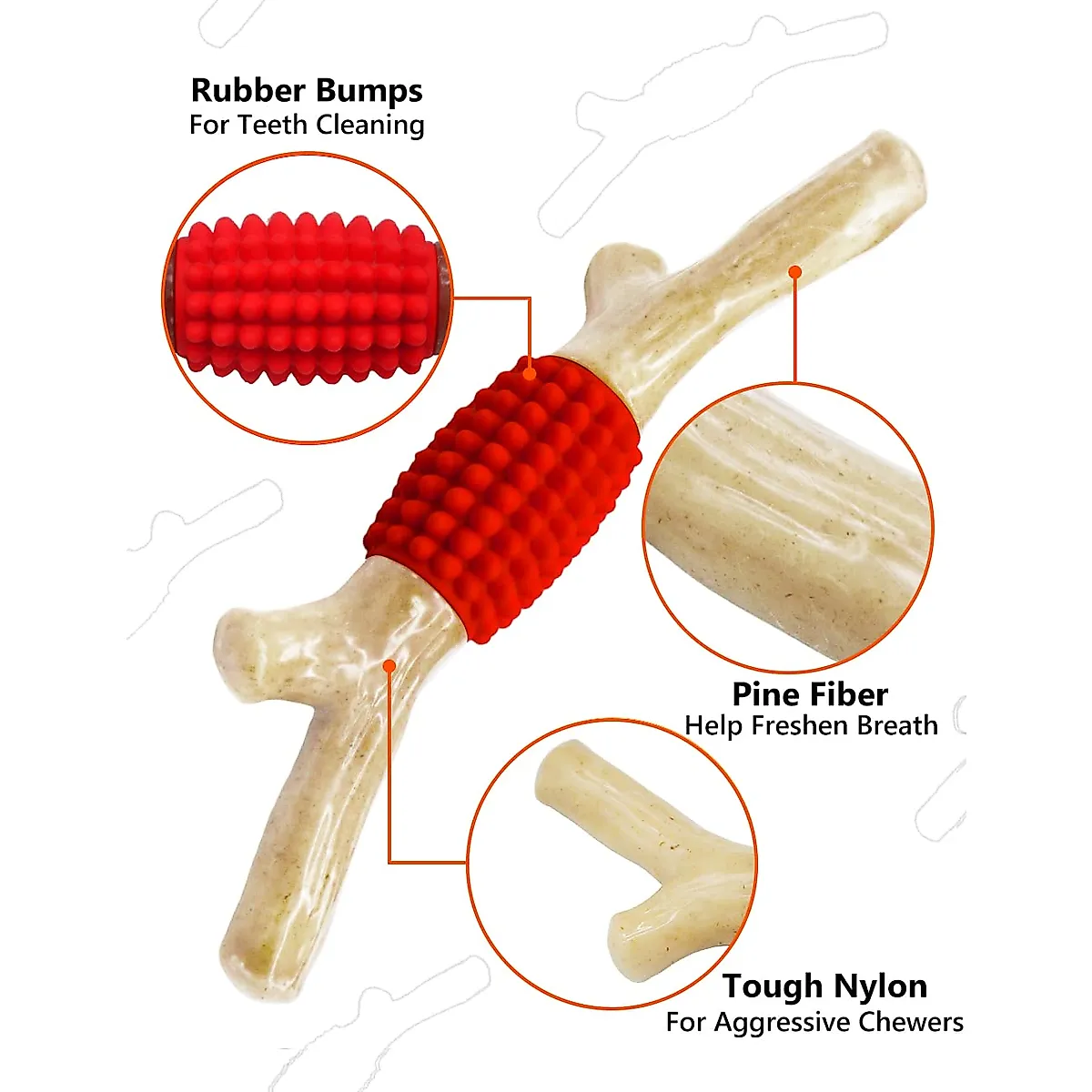 SCHITEC Dog Chew Toy for Aggressive Chewers, Tough Big Nylon & Rubber Teething Stick with Real Bacon Flavor for Large Medium Breed