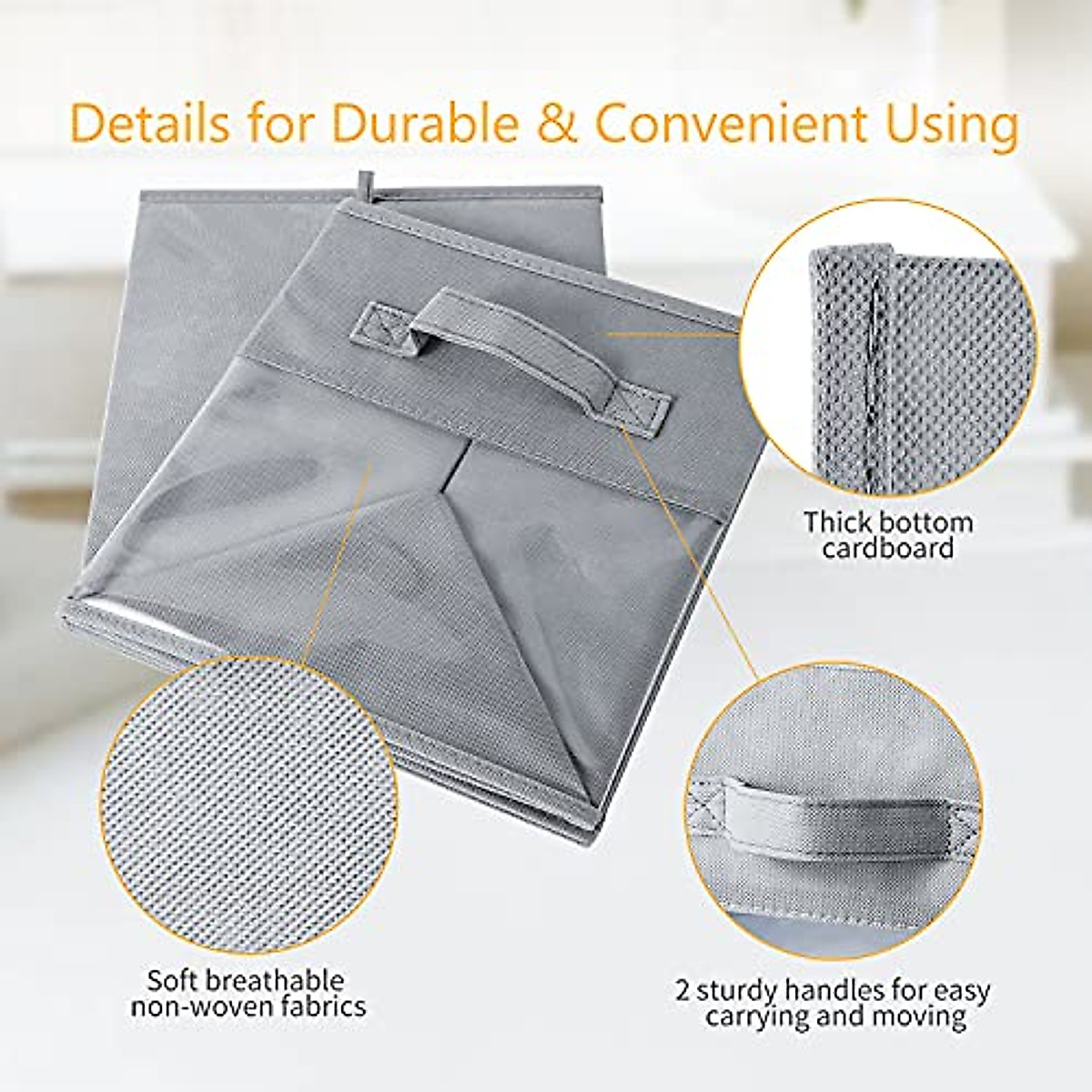 6 Pcs Foldable Fabric Storage Cubes, 11 Inch Cube Storage Bins, Cubby Storage Bins, Shelf Baskets with 2 Durable Handles and Clear Window, for Clothes, Toys, Books, Closet, Shelf, Kids Room, Grey