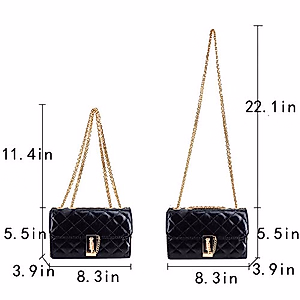 CLARA Women Quilted Crossbody Bag Twist Lock Shoulder Bag Satchel Handbag Purse with Chain Strap Black