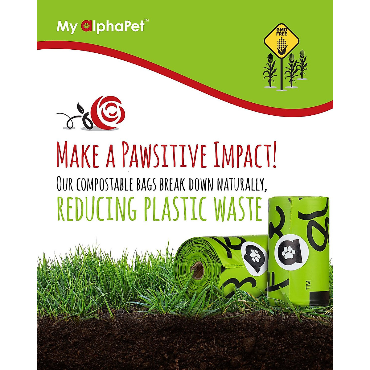 My AlphaPet Compostable Dog Poop Bags, Cornstarch Eco-Friendly, HOME COMPOST NF T 51-800, 240 Count, Large Size Bag 9x13 Inches, 16 Unscented Refill Rolls, Leak-proof, Plantbased, GM-Free Corn (Green)