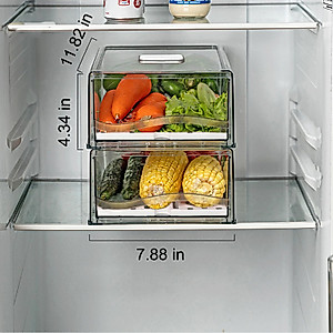 Yatmung Refrigerator Organizer Bin with Ventilation System - Clear pull out fridge storage drawers stackable plastic -Vegetable, deli, freezer, kitchen - Refrigerator Organizing and storage ( 2 Pack )