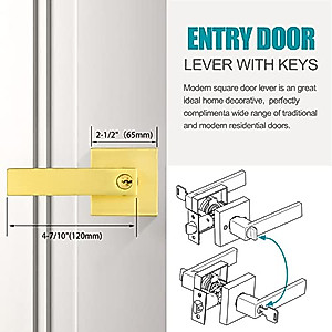 Gold Door Handles Door Knobs,Heavy Duty Modern Interior/Exterio Satin Brass Door Lever Not Keyed Alike Front Entry Door Handle wth Lock(1 Pack)