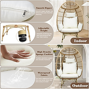 TXGDPIONEER Wicker Egg Chair, Patio Egg Chair Indoor, All-Weather Oversized Rattan Egg Lounge Chairs for Living Room, Balcony, Backyard