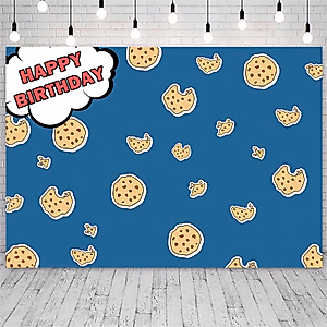 Blue Cookie Backdrop Happy 1st Birthday Party Photography Background Cookie Theme Birthday Party Backdrop Banner Newborn Baby Shower Decoration Party Background Photo Studios Props Banner 7x5FT