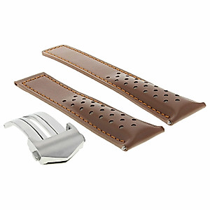 Ewatchparts Leather Watch Band Strap Clasp 22mm Compatible With Tag Heuer Monaco F1 Tan Orange Perforated
