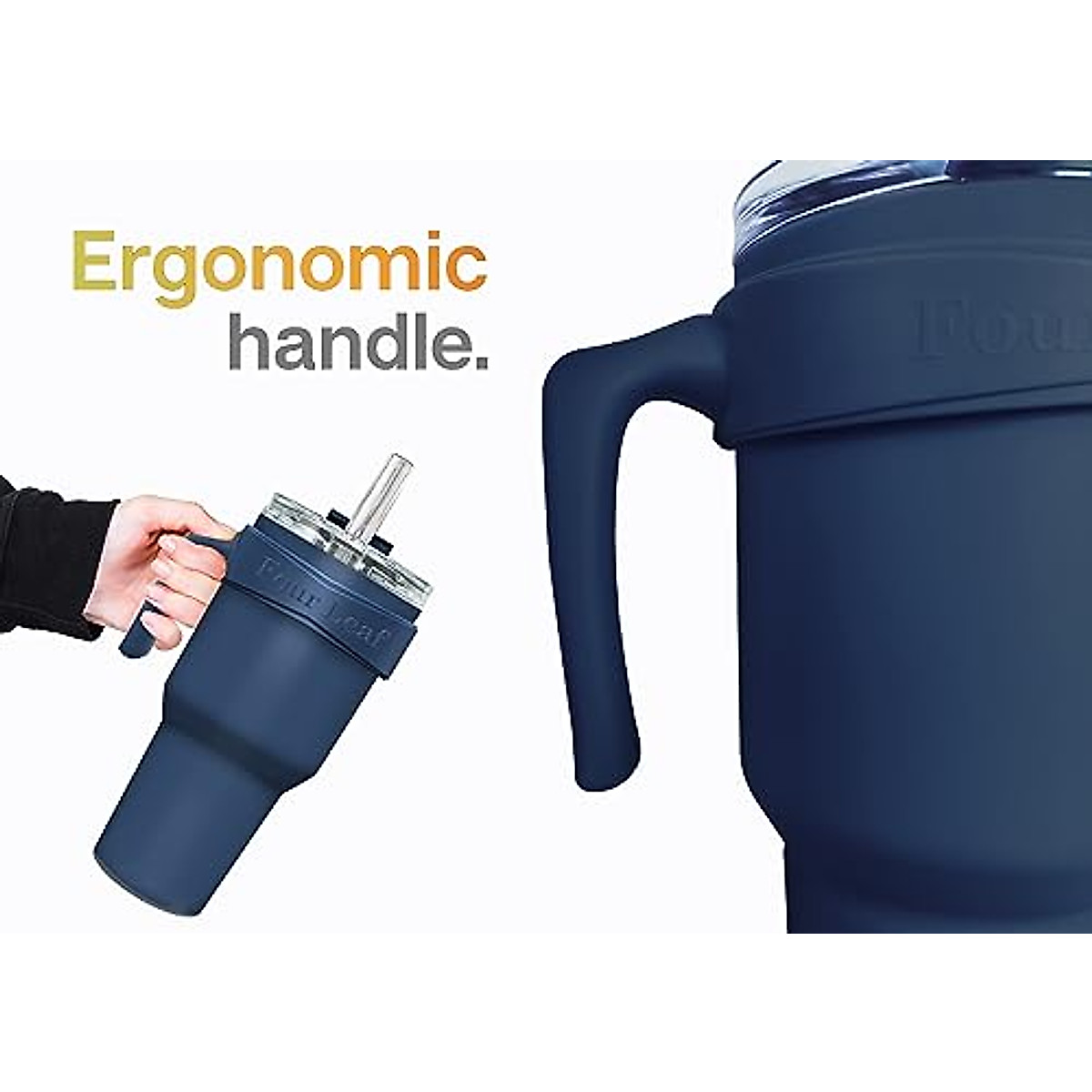 Four Leaf TrustyMate – 100% Leak Proof 40 Oz Tumbler with Handle and Built-In Straw Lid – Insulated Leak Proof Stainless Steel Tumbler