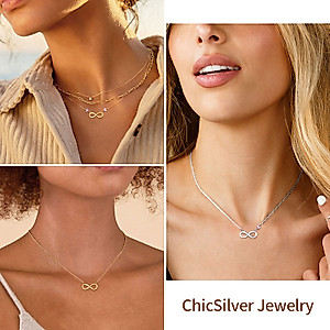 ChicSilver Gold Infinity Necklace for Women 925 Sterling Silver Pendant Necklace Dainty Gold Charm Necklace for Wome