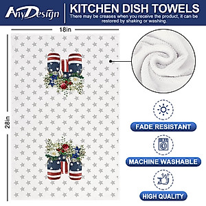 AnyDesign Patriotic Kitchen Dish Towel 18 x 28 Inch 4th of July Gray American Stars Dishcloth America The Beautiful Hand Drying Tea Towel for Independence Day Memorial Day Cooking Baking, 2Pcs