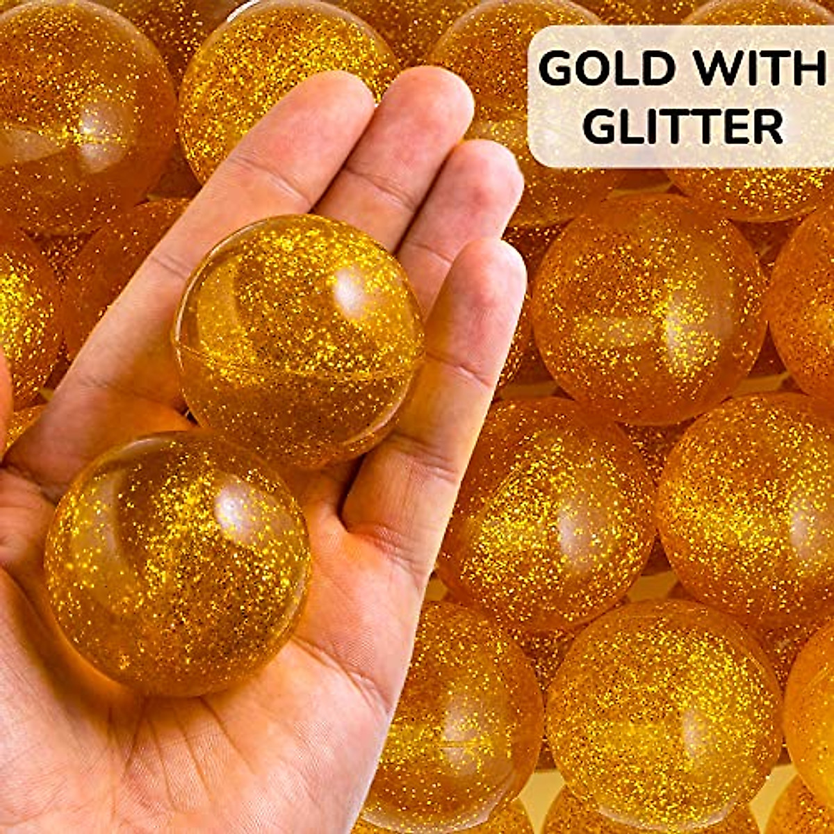 Entervending Bouncy Balls - Gold Glitter Bouncy Balls - Party Favors and Gifts for Kids - Rubber Balls - 25 Pcs Large Bouncy Balls 45mm - Vending Machine Toys - Goodie Bag Fillers