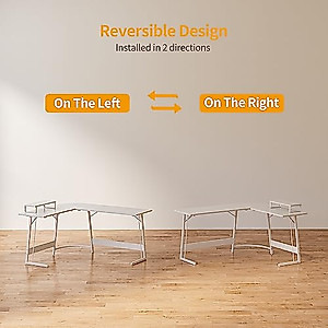 CubiCubi L Shaped Gaming Desk Computer Office Desk, 47 inch Corner Desk with Large Monitor Stand for Home Office Study Writing Workstation, White